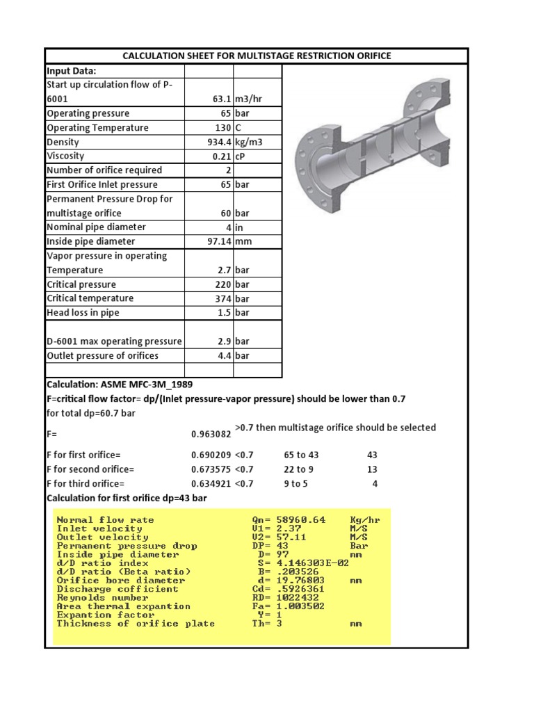 Restriction Orifice Calculation Sheet | PDF | Pressure | Phases Of Matter