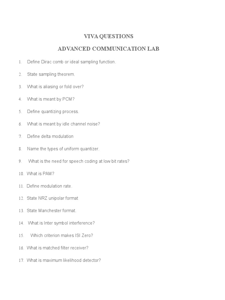 Viva Questions Advanced Communication Lab | PDF | Modulation | Bandwidth (Signal Processing)
