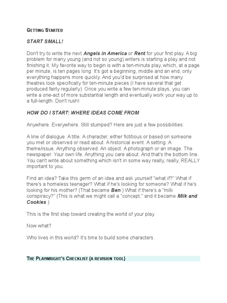 Getting Started: Tips for Writing Your First Play | PDF | Play (Theatre ...