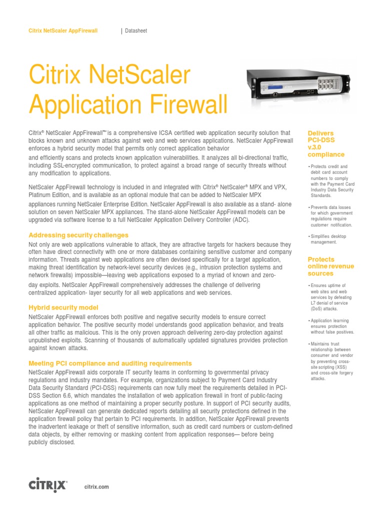Citrix Netscaler Application Firewall Datasheet | PDF