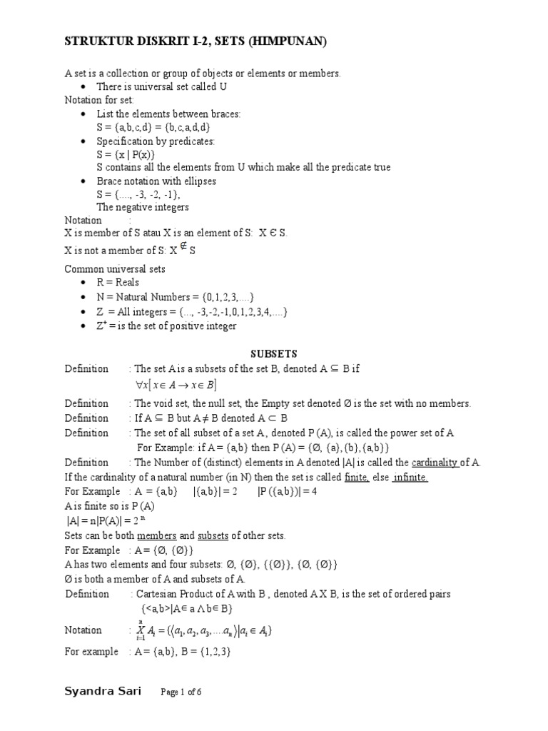 Struktur Diskrit I-2, Sets (Himpunan) : Subsets | PDF | Empty Set | Set ...