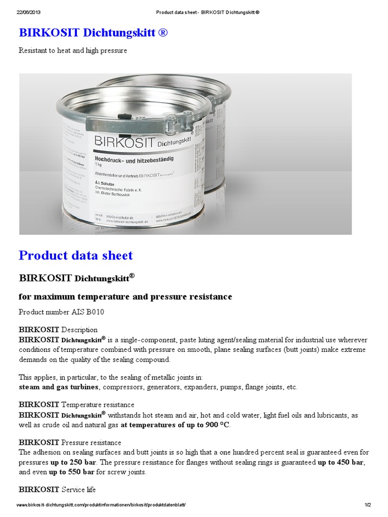 Product Data Sheet - BIRKOSIT Dichtungskitt ® | PDF | Sheet Metal | Gas ...