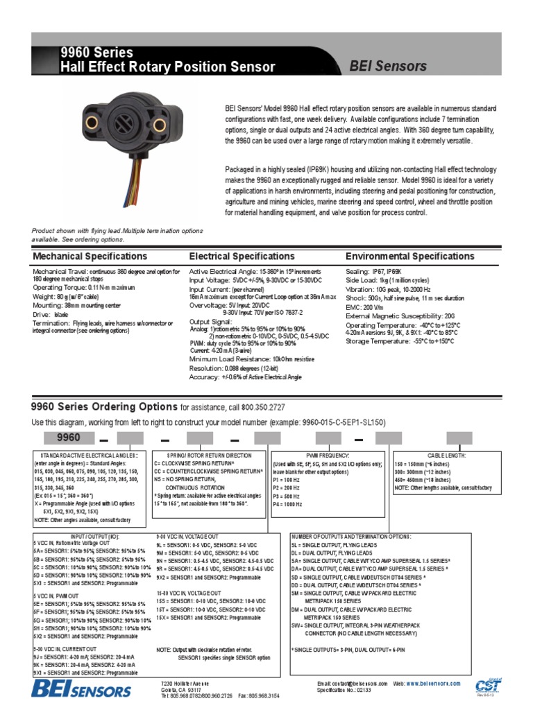 BEI Sensors 9960 Series Hall Effect Rotary Position Sensor: A ...