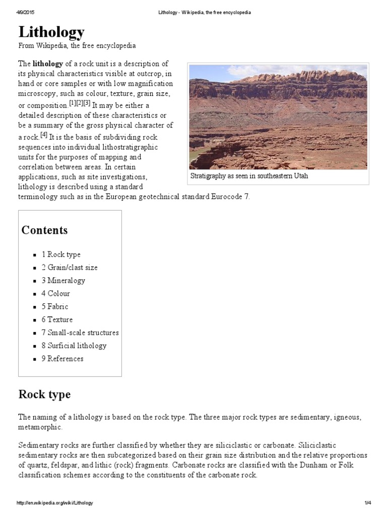 Lithology: From Wikipedia, The Free Encyclopedia | PDF | Rock (Geology ...