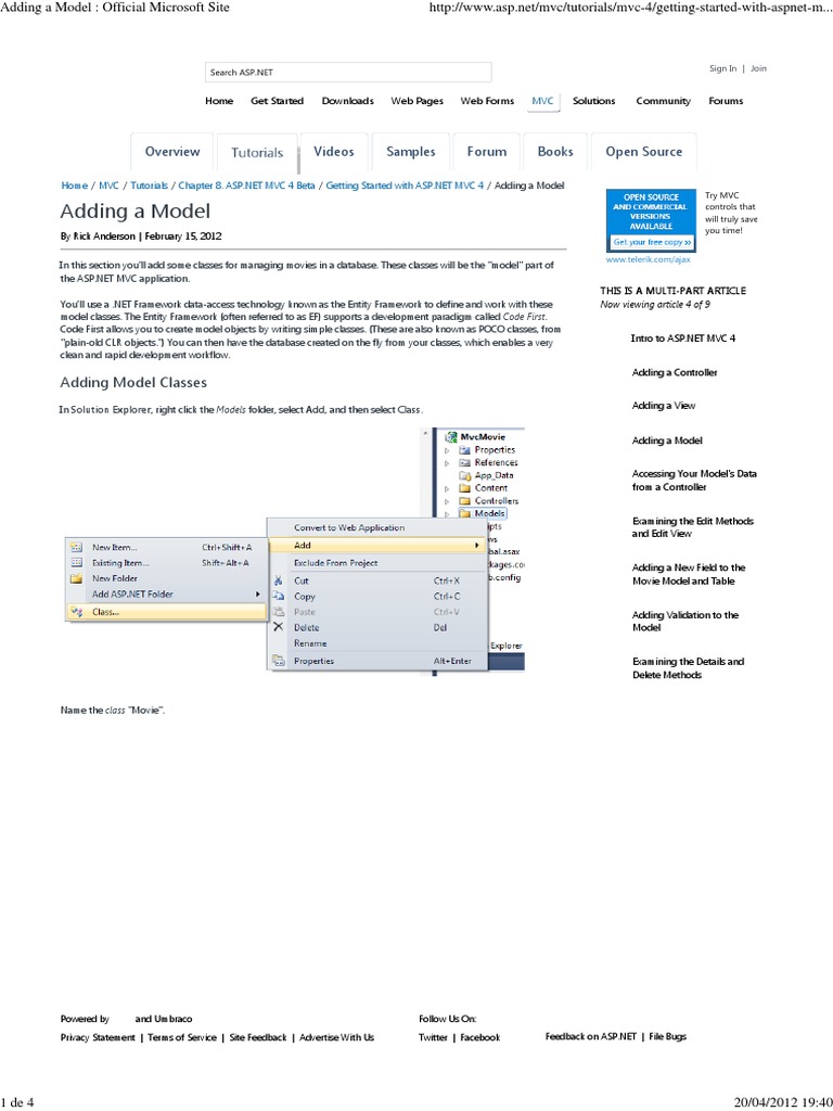 4 - Adding A Model - Official Microsoft Site | PDF | Entity Framework | Model–View–Controller