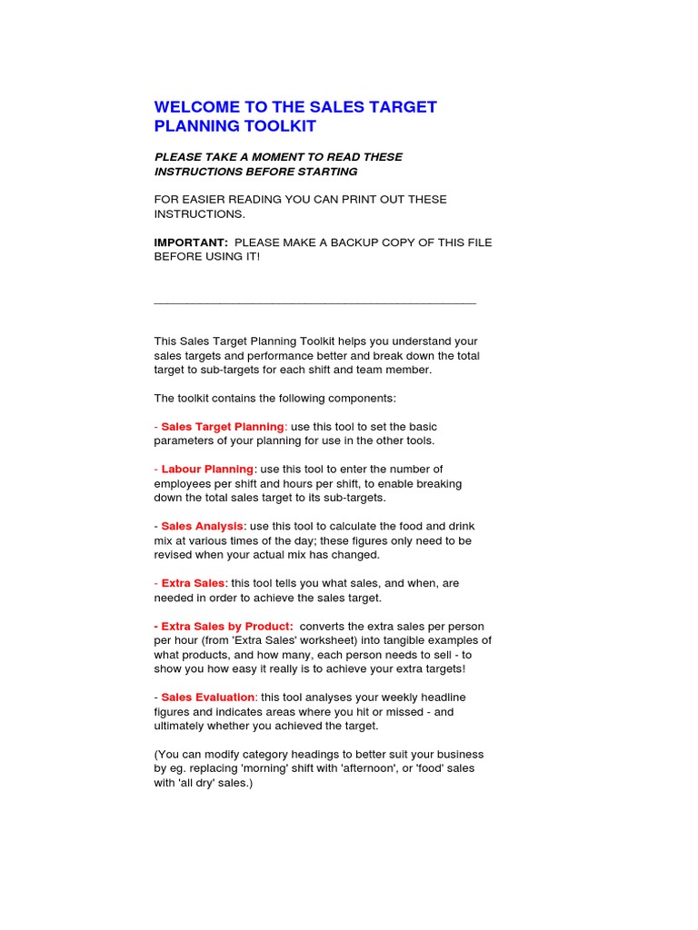 Sales Target Planning Toolkit Guide | PDF | Business