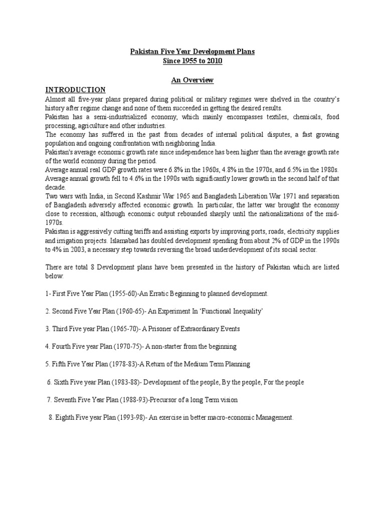 Pakistan's Development Plans Overview | PDF | Pakistan | Economic Growth