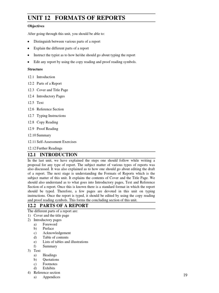 Unit 12 Formats of Reports: Objectives | PDF | Punctuation | Bibliography