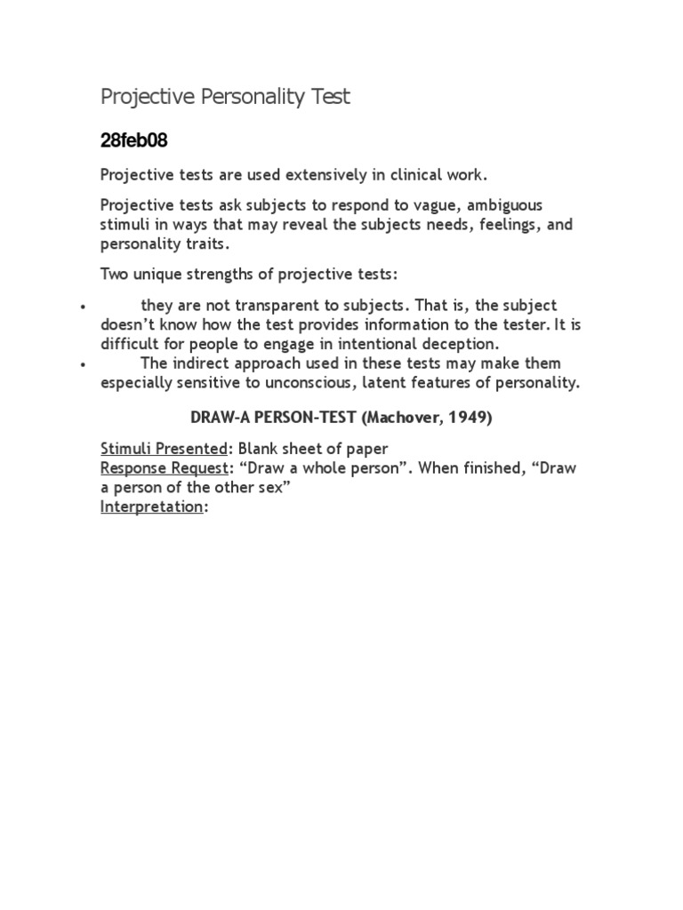 DAP Projective Personality Test | PDF | Interpersonal Relationships ...