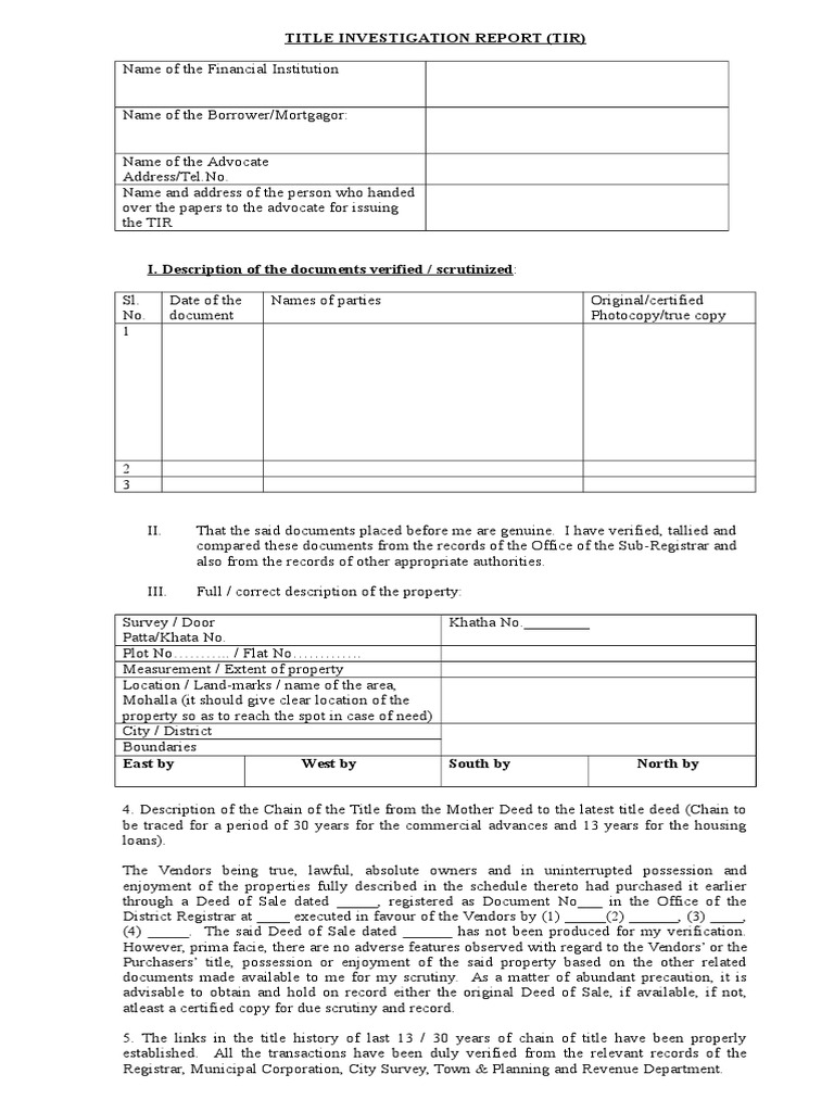TIR TITLE REPORT | PDF | Mortgage Law | Deed