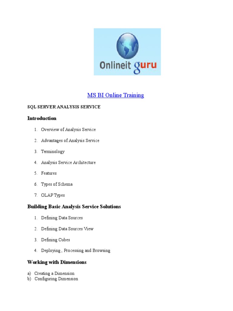 MS BI Online Training: SQL Server Analysis Service | PDF | Microsoft Sql Server | Databases