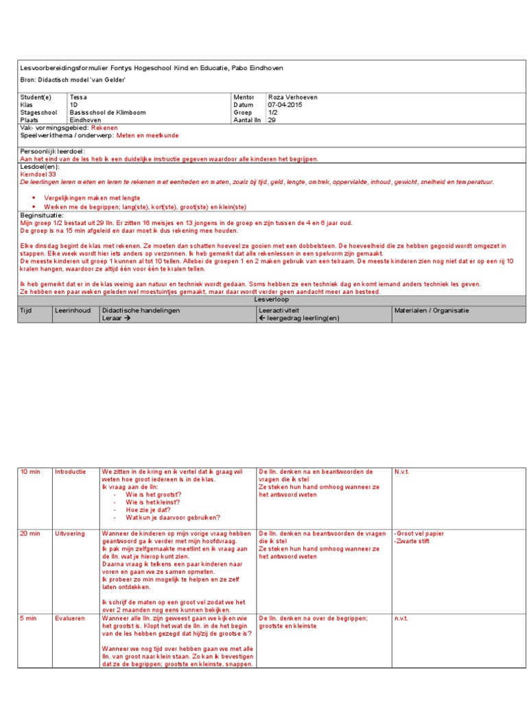 Bron: Didactisch model ‘van Gelder’ Student(e) Klas Stageschool Plaats ...