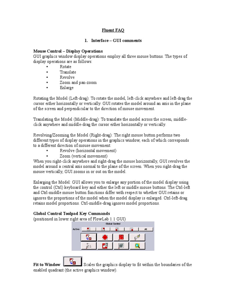 Fluent FAQ 1. Interface - GUI Comments Mouse Control - Display ...