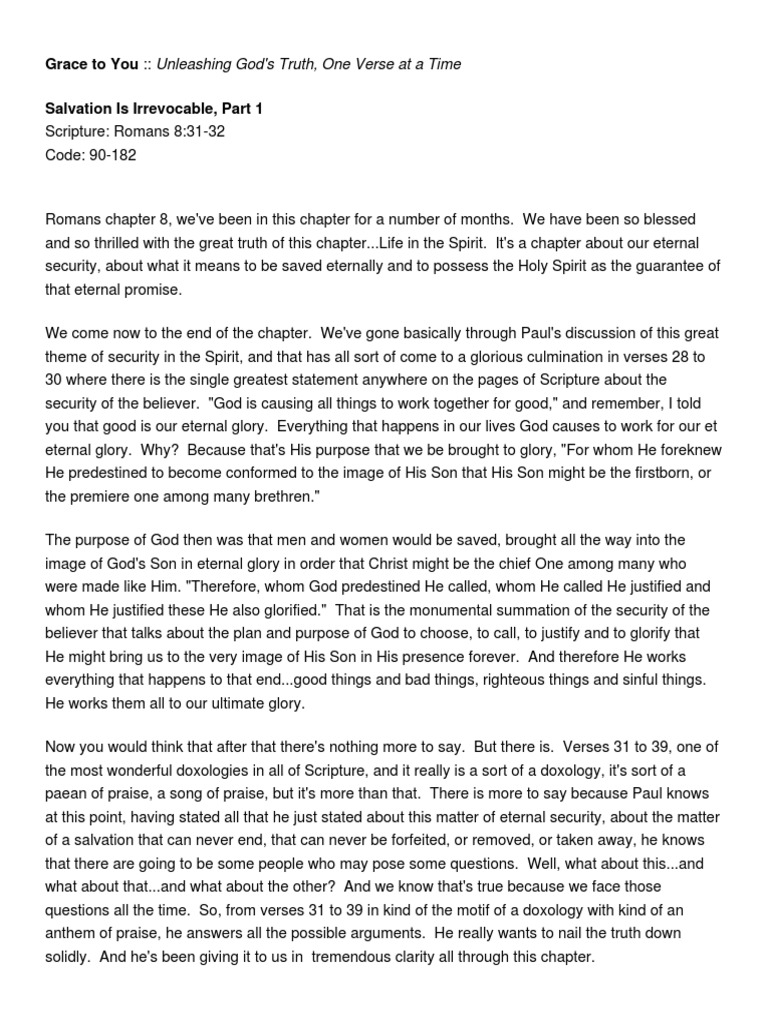 SalvationIsIrrevocablePart1 PDF | PDF | Salvation | Predestination