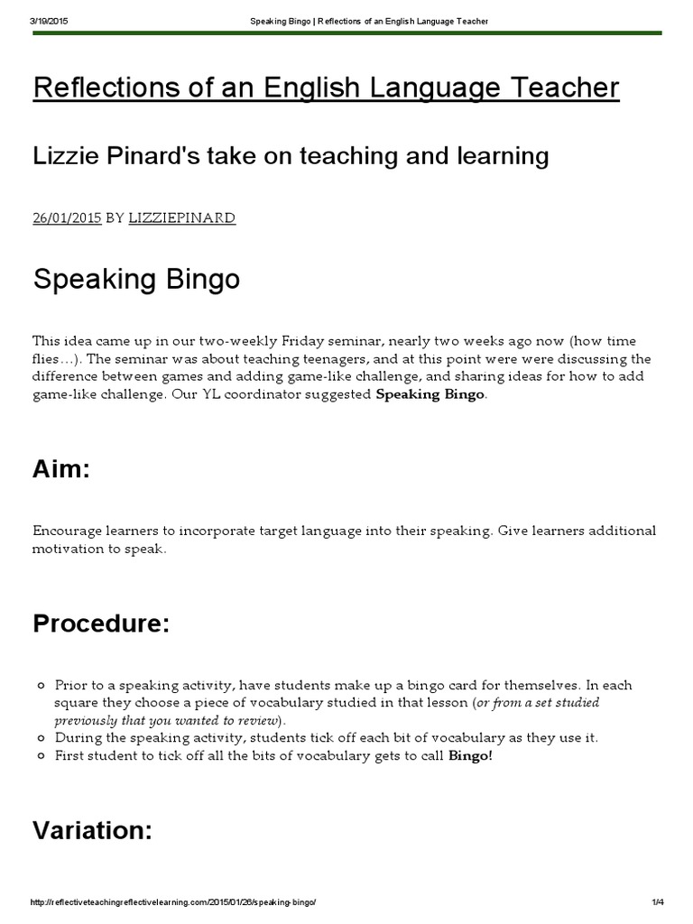 Reflections of An English Language Teacher: Lizzie Pinard's Take On ...