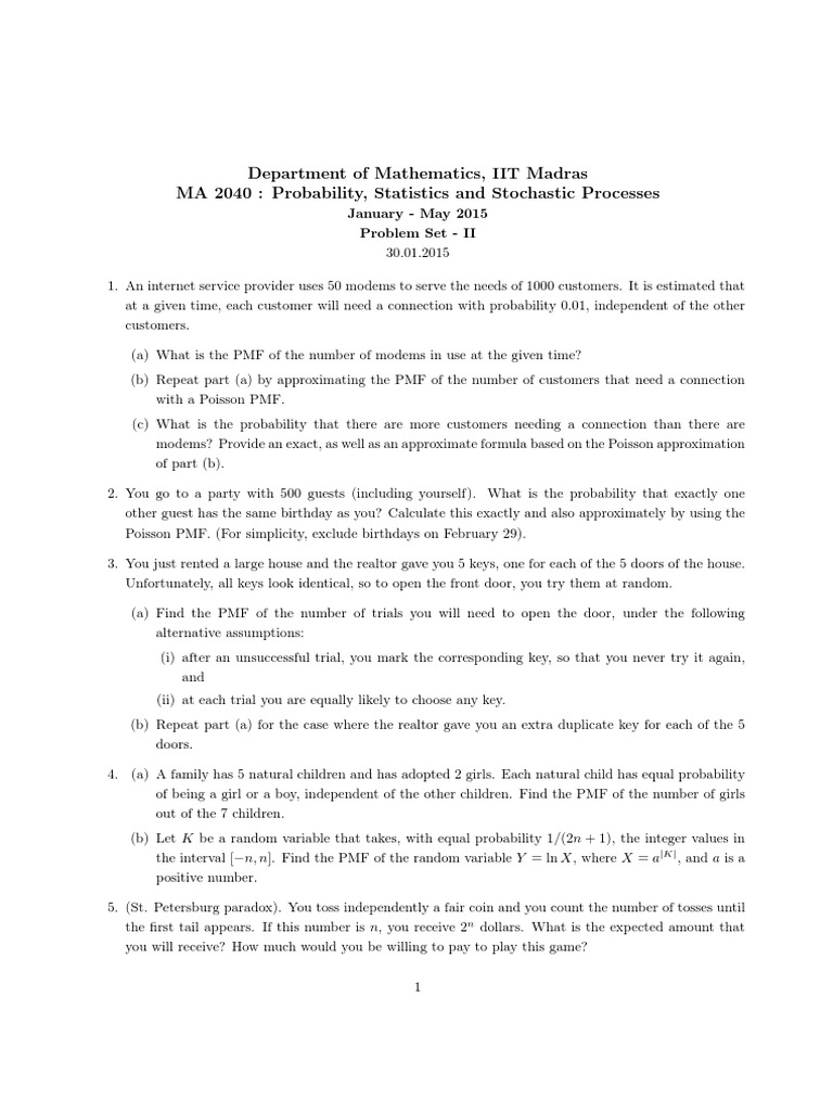 Probability Problem Set | PDF | Random Variable | Expected Value