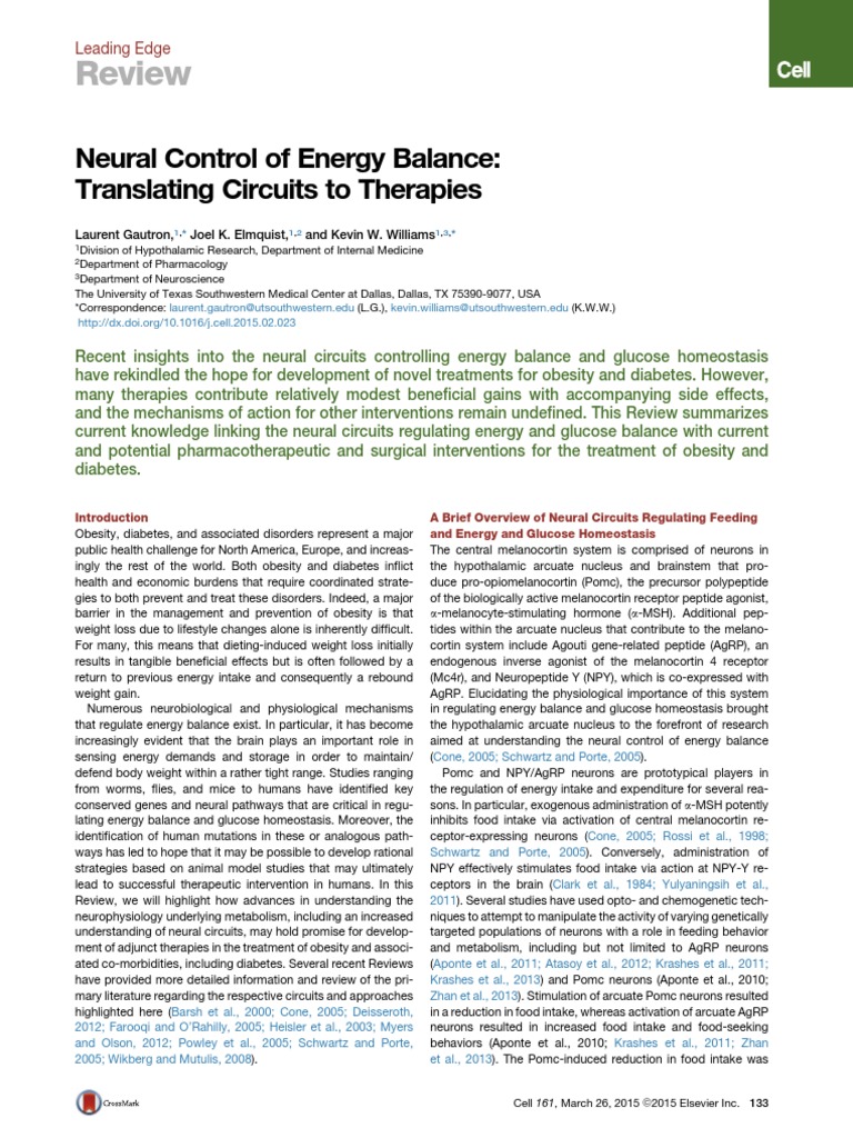 Neural Control of Energy Balance: Translating Circuits To Therapies ...