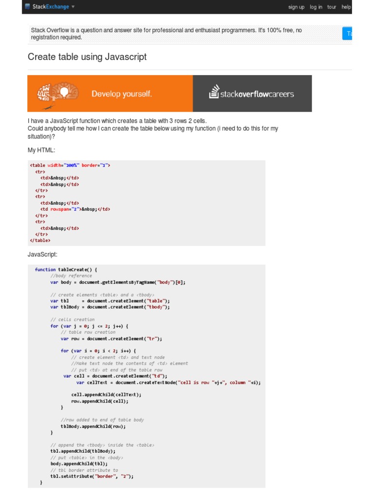 HTML - Create Table Using Javascript - Stack Overflow | PDF | Html ...