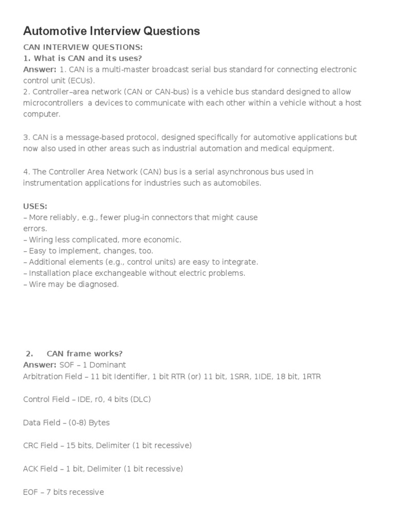 Automotive CAN Interview Questions | PDF | Instruction Set | Cpu Cache