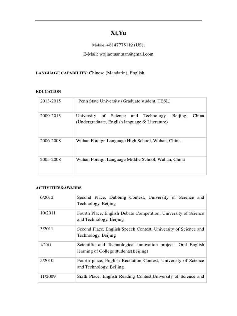 Bilingual English Teacher CV and Experience | PDF | Language Arts ...