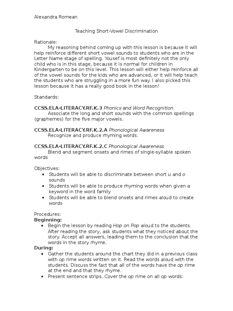 Teaching Short Vowel Sounds in K-1 | PDF | Syllable | Human Voice