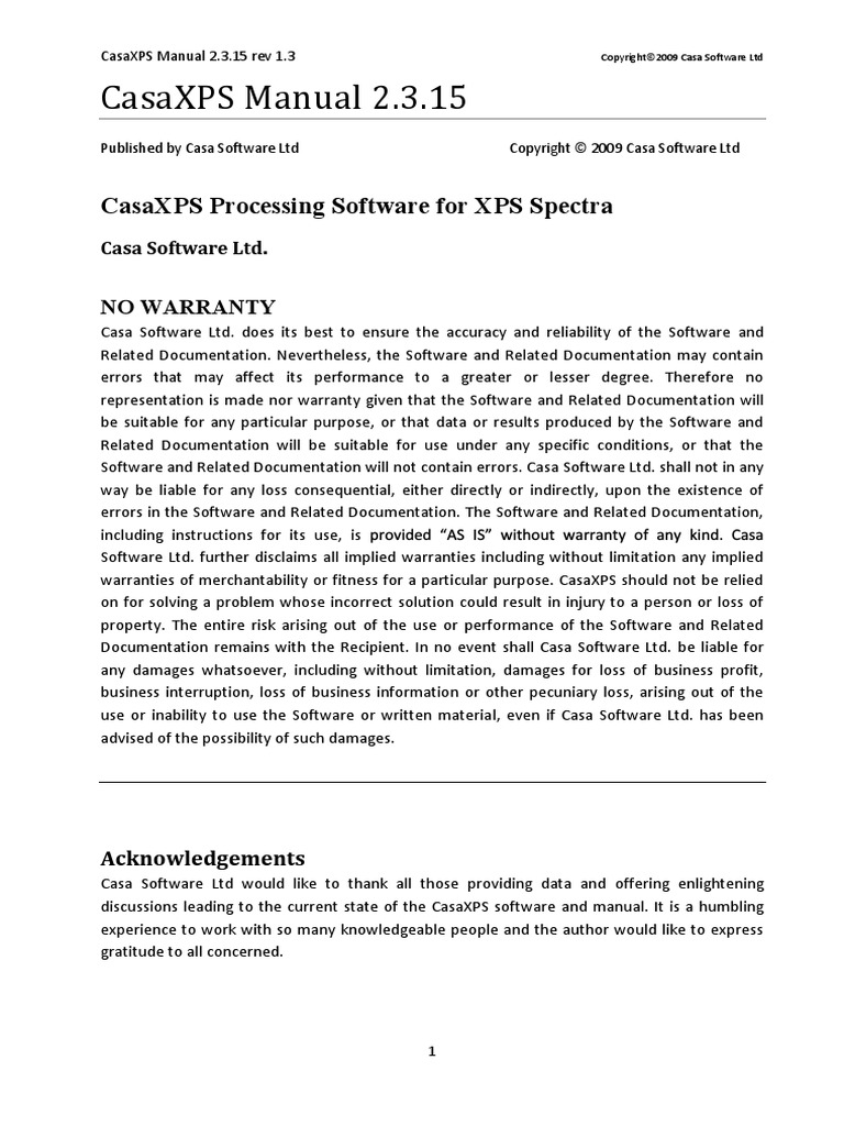 CasaXPS XPS Spectroscopy (OrangeBook) 1.3 | PDF | Accuracy And ...