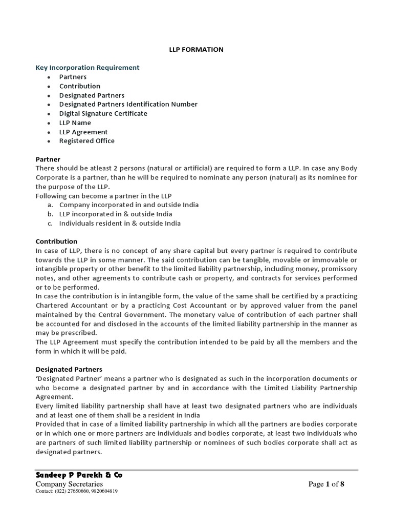 LLP FORMATION Checklist.18984827 PDF | Download Free PDF | Limited ...