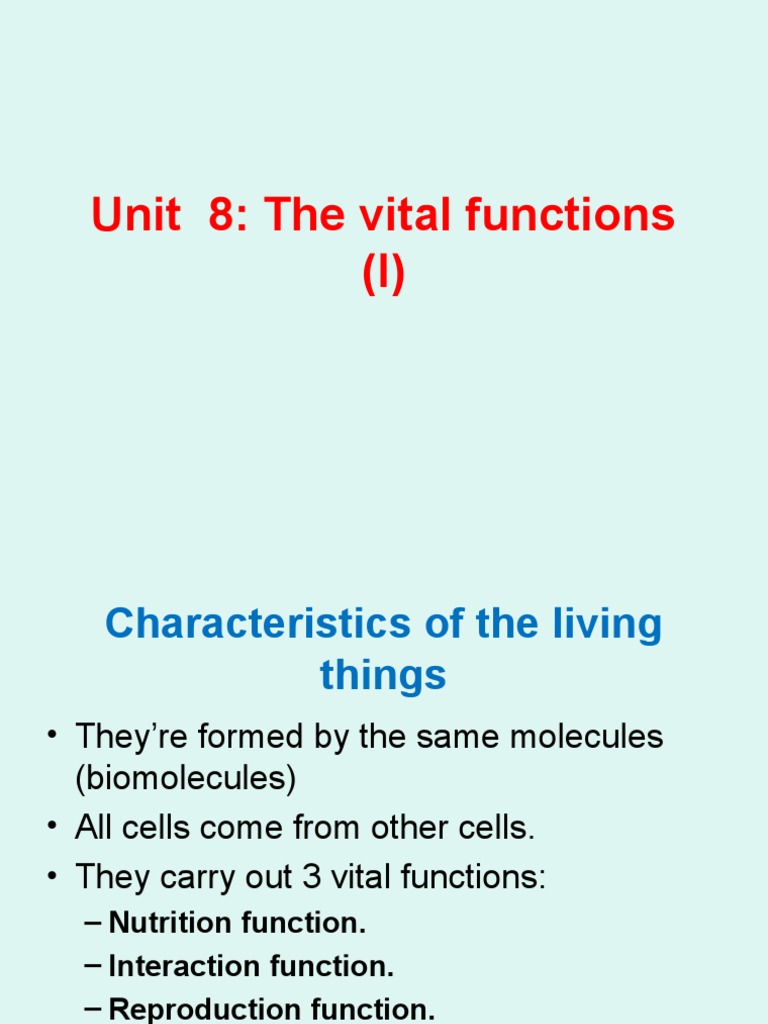 Unit 8 The Vital Functions (I) | PDF | Eukaryotes | Cell (Biology)