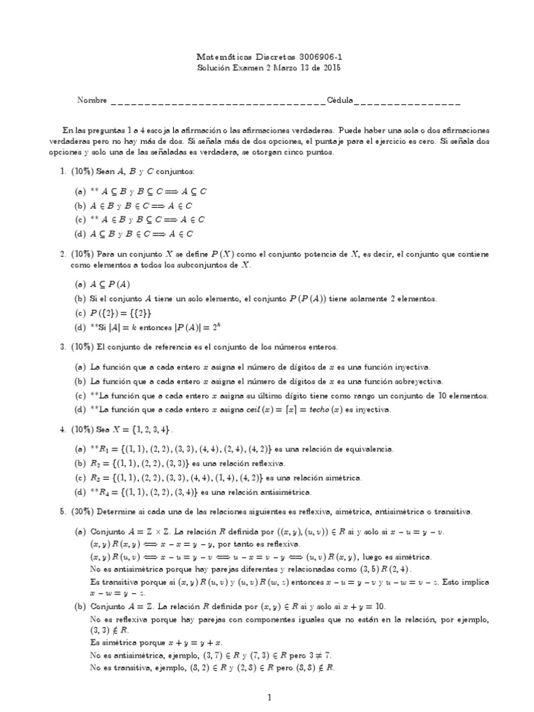 Soluciones Examen Matemáticas Discretas Pdf Conjunto Matemáticas