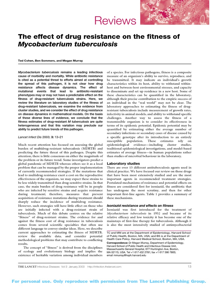 The Effects of Drug Resistance On The Fitness of MTB | PDF ...