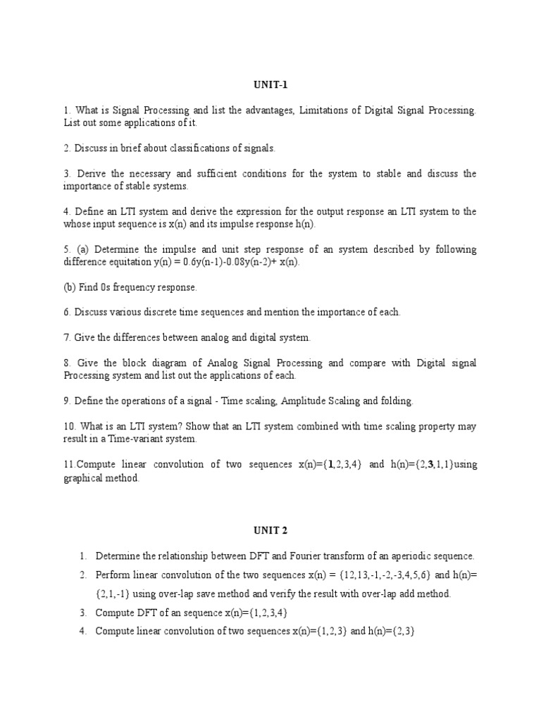 DSP Important Questions Unit-Wise | PDF | Discrete Fourier Transform | Digital Signal Processing