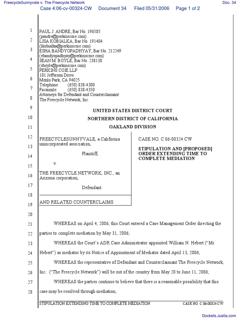 FreecycleSunnyvale v. The Freecycle Network - Document No. 34 | PDF