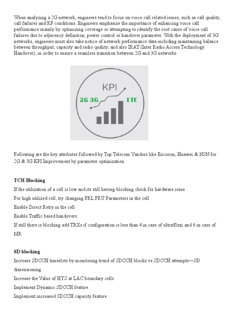 2G and 3G KPI Improvement by Parameter Optimization | PDF