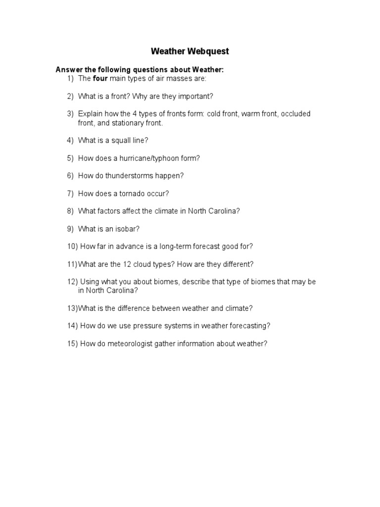 Weather Webquest for Students | PDF