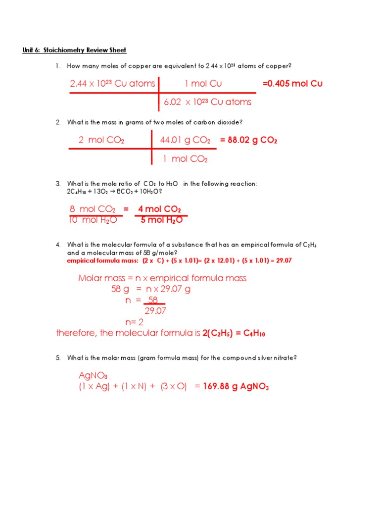 Key Unit 5 Stoichiometry Test Reveiw | PDF | Mole (Unit) | Stoichiometry