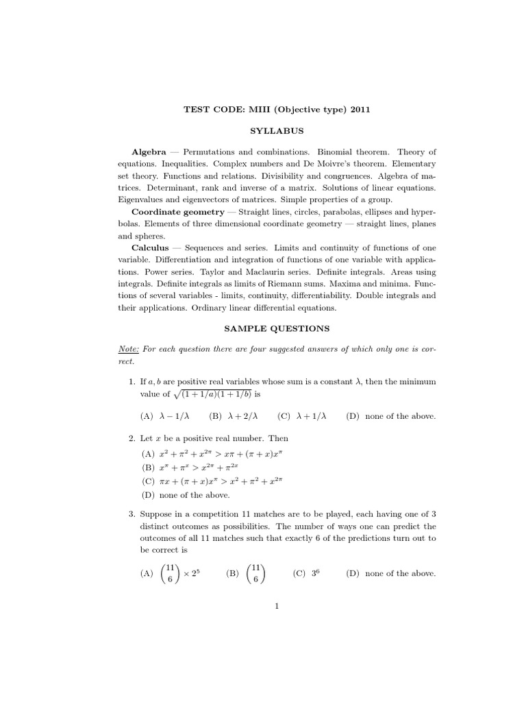 Miii Sample 2011 | PDF | Series (Mathematics) | Pi