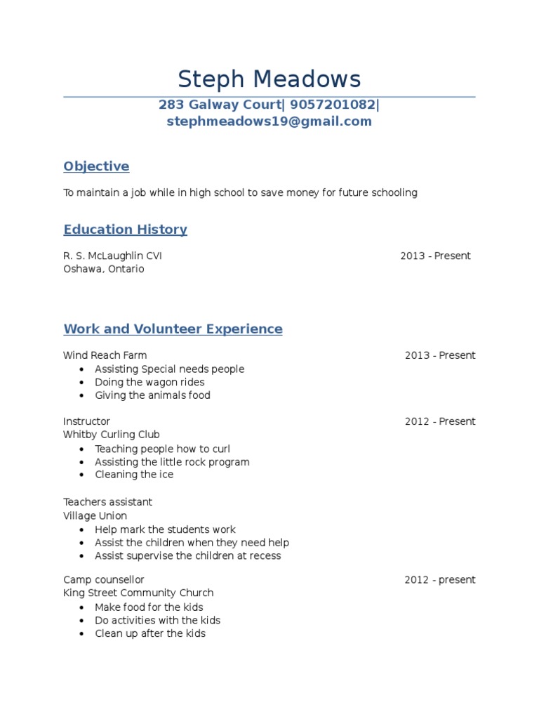 High School Resume of Steph Meadows | PDF