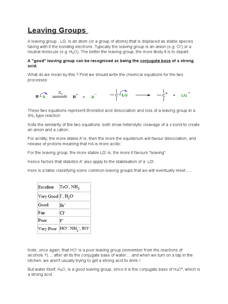 Leaving Groups | Acid | Chemical Reactions