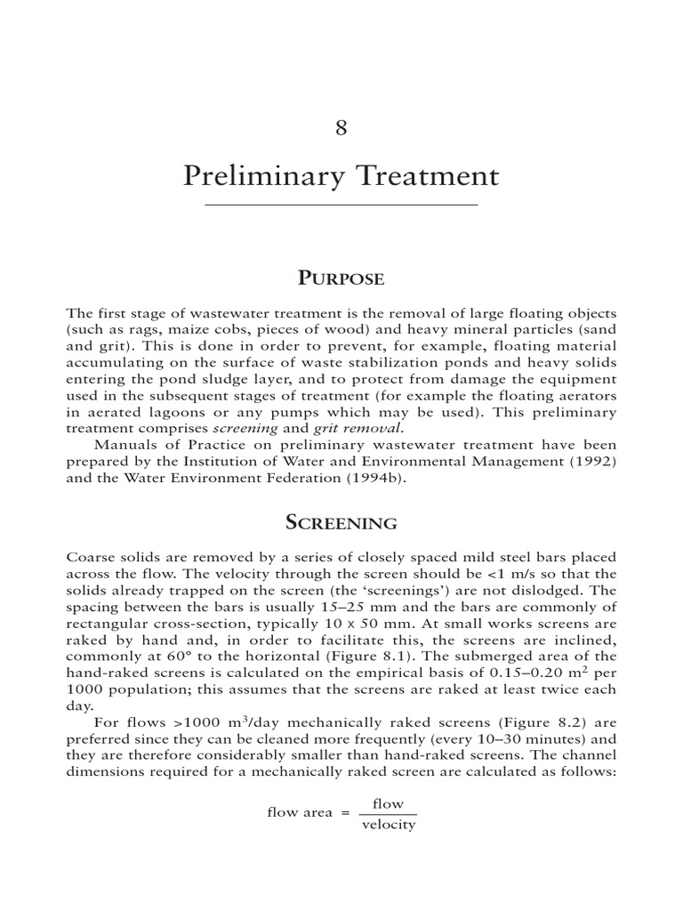 Screening and Grit Removal | PDF | Liquids | Chemical Engineering