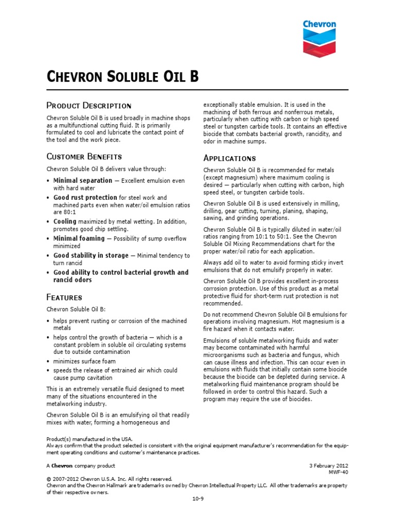 Chevron Soluble Oil B | PDF | Machining | Steel