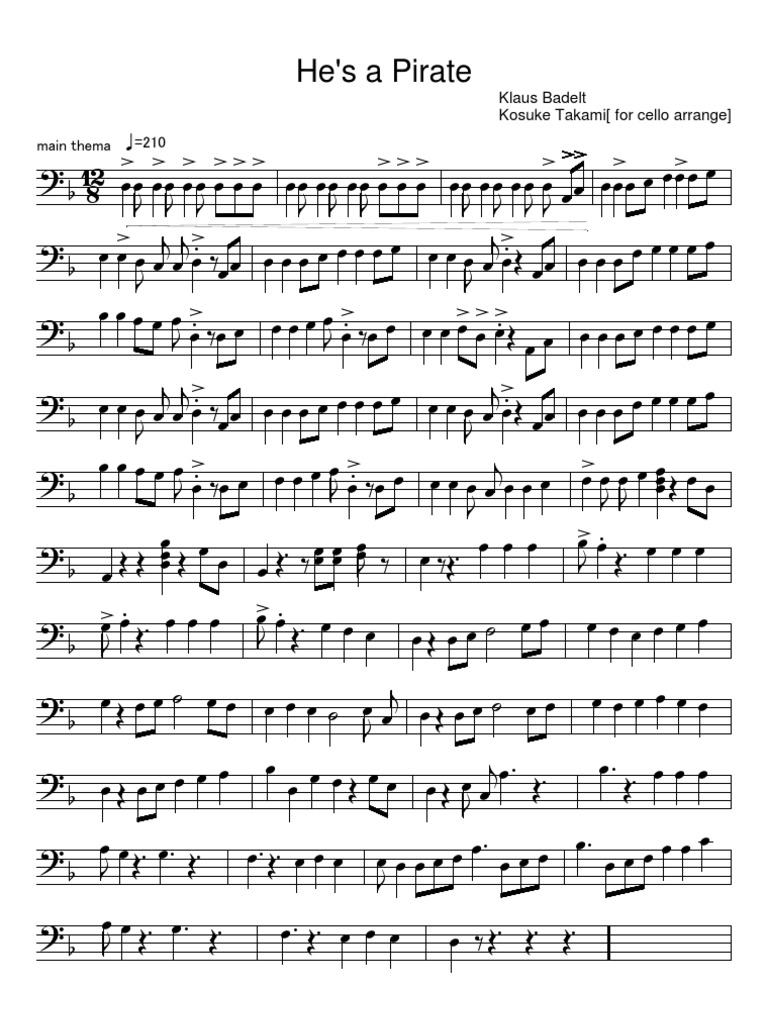 He's a Pirate (cello sheet music)