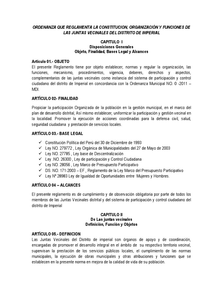 Reglamento Junta Vecinal | PDF | Regulación | Alcalde