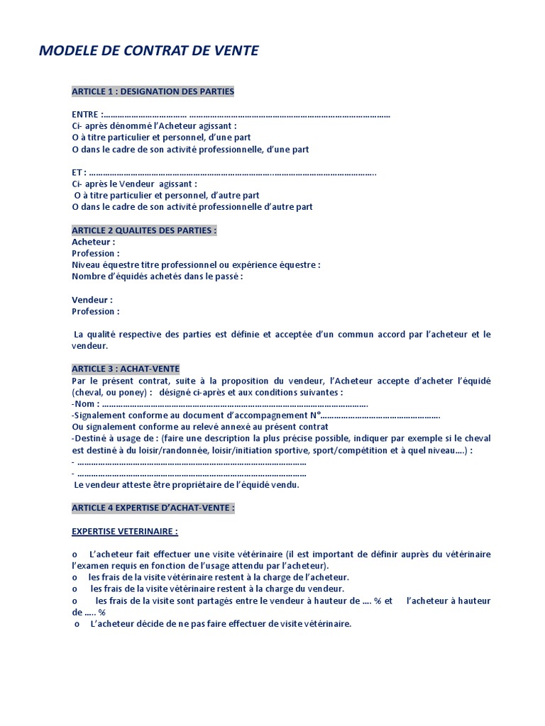 Modele de Contrat de Vente | PDF | Sodles | Arbitrage