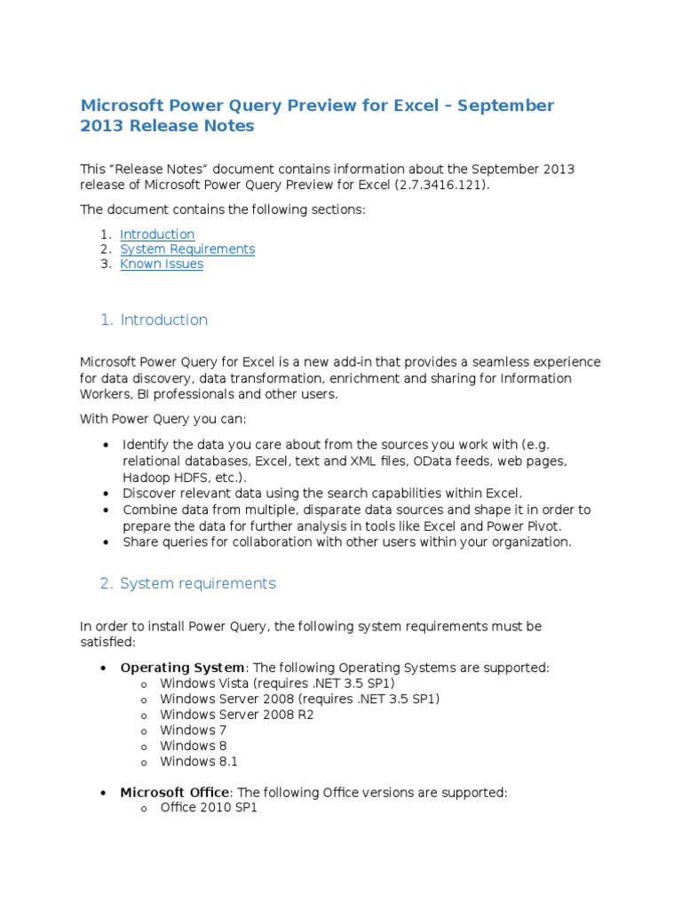Microsoft Power Query Preview For Excel - September 2013 Release Notes ...