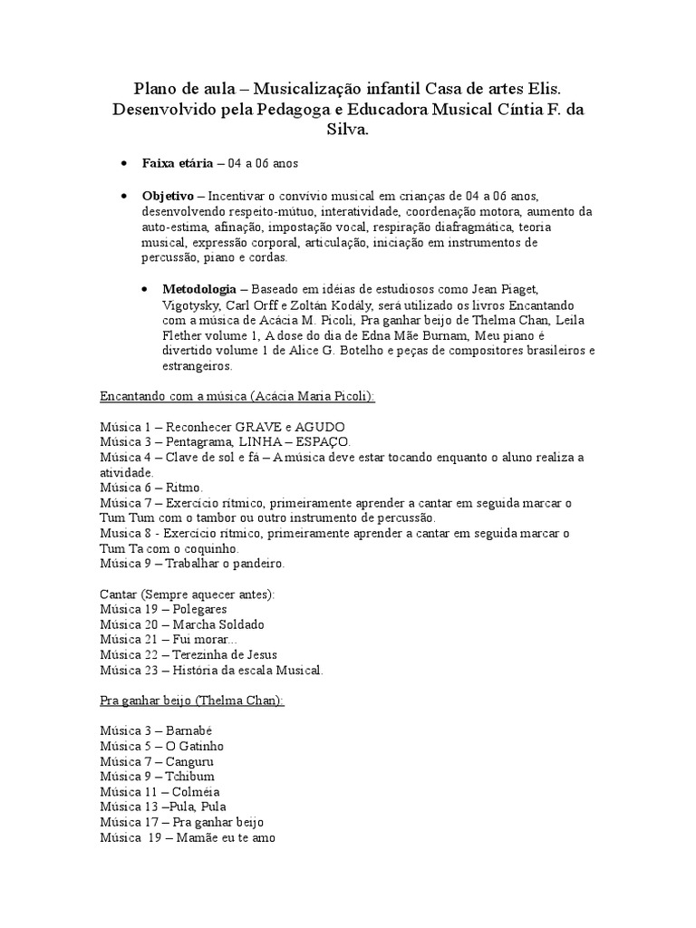 Plano De Aula Musicalização Infantil