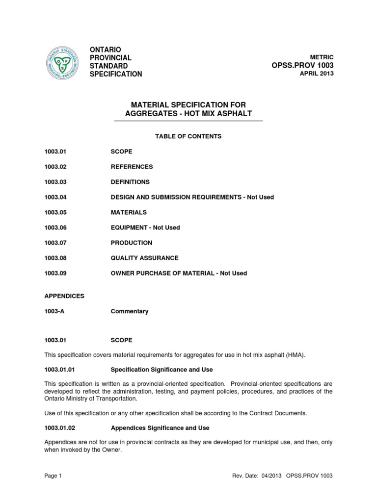 Opss - Prov 1003 Apr13 | PDF | Construction Aggregate | Specification ...