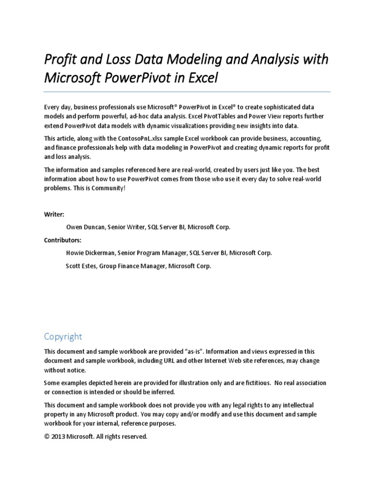 Profit and Loss Data Modeling and Analysis With Microsoft PowerPivot in ...