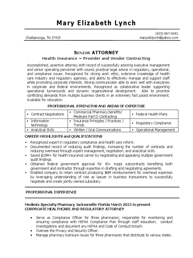 General Counsel Regulatory Compliance in Washington DC Metro Resume ...