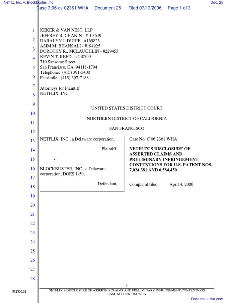Netflix, Inc. v. Blockbuster, Inc. - Document No. 25 | PDF | Discovery ...