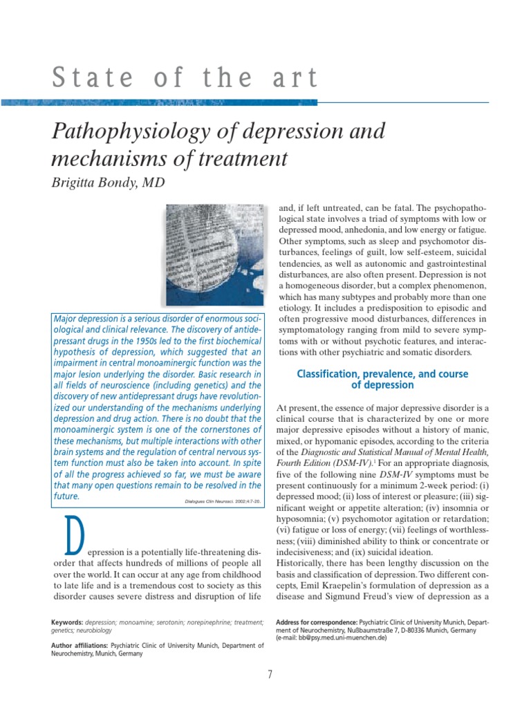 Pathophysiology of Depression and Mechanisms of Treatment PDF | PDF ...